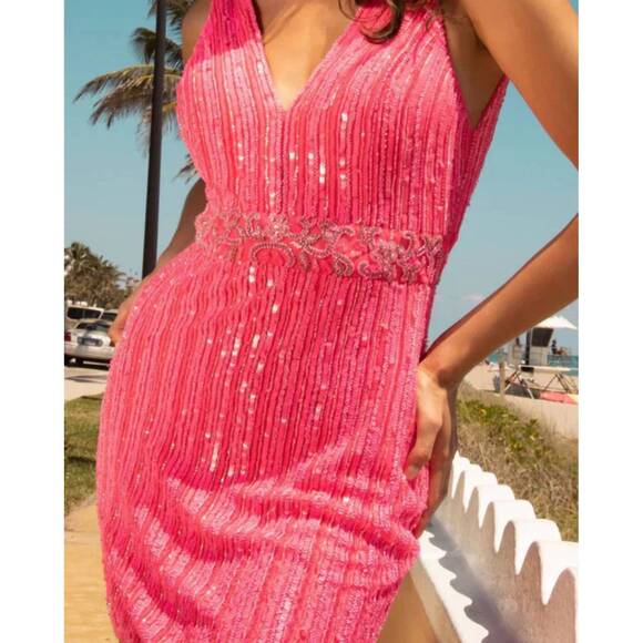 Primavera | Dresses | New Primavera Sequin Beaded Mini Dress In Hot ...